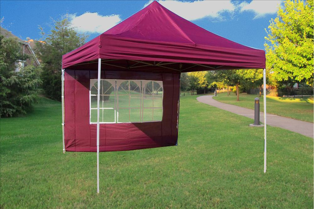 Maroon 10'x10' Pop Up Tent. College-colored canopies with 4 side walls.