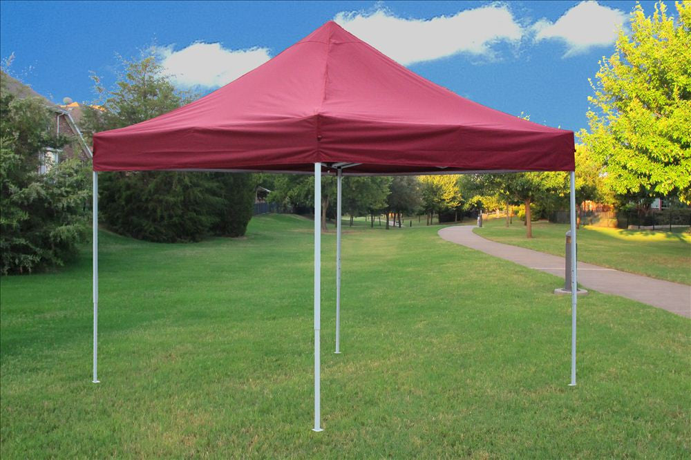 Maroon 10'x10' Pop Up Tent. College-colored canopies with 4 side walls.