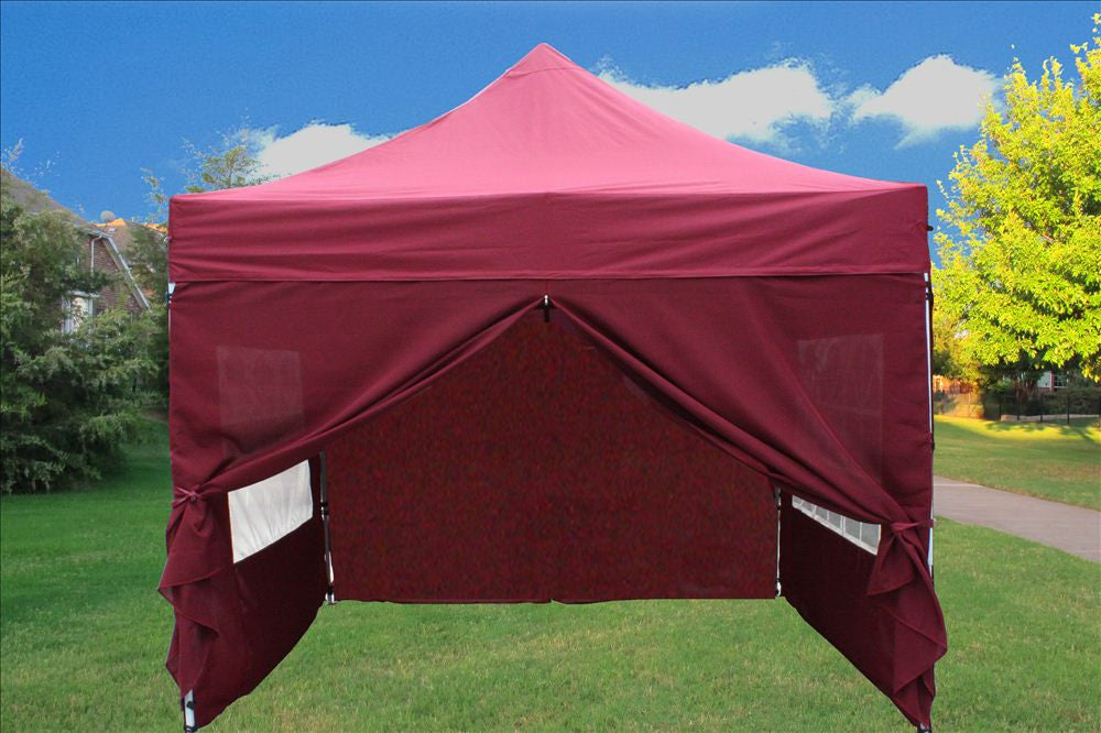Maroon 10'x10' Pop Up Tent. College-colored canopies with 4 side walls.