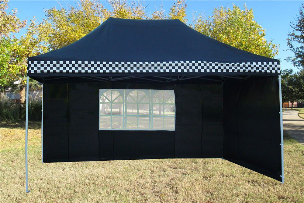 Black Checker 10'x15' Pop Up Tent Zipper Walls